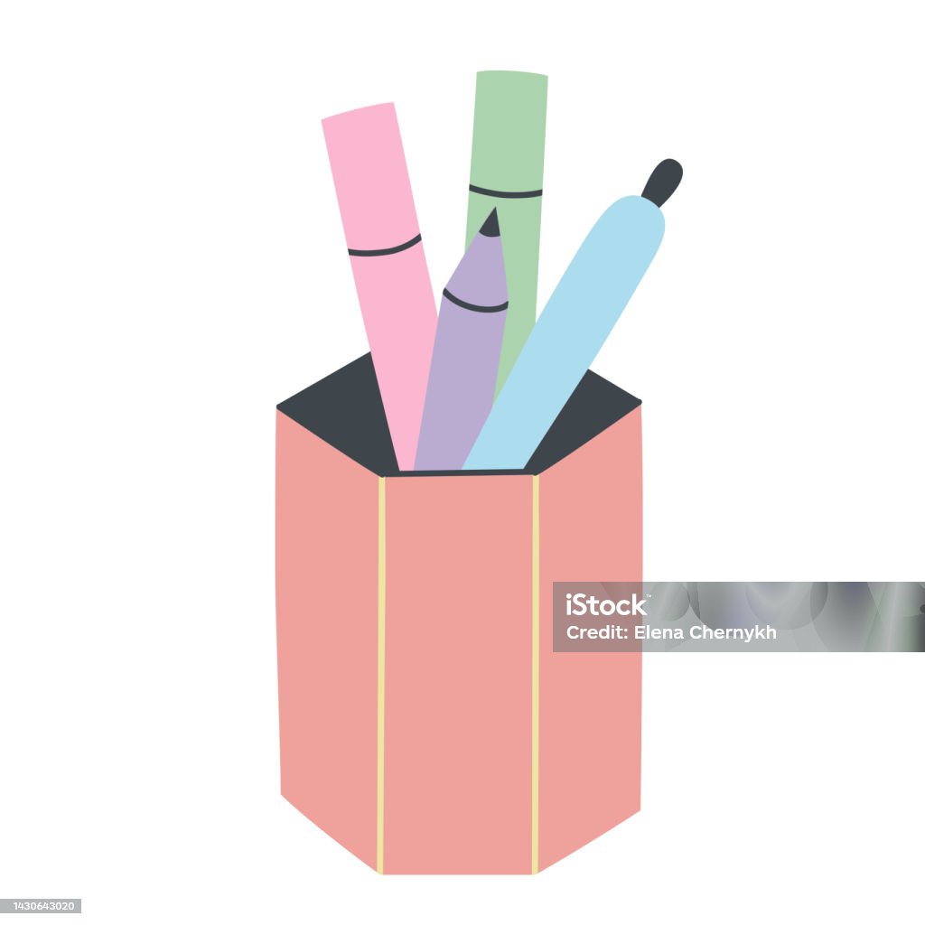 Pen Holder Doodle Icon Desk Organizer With Pens Pencils Felttip Pens