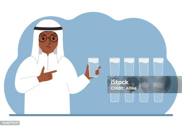 Lhomme Tient Un Verre Deau Infographie Sur Le Bilan Hydrique 8 Verres