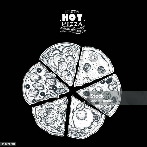 Ilustrasi Vektor Digambar Tangan Italia Pizza Irisan Dalam Lingkaran ... Ilustrasi Vektor Digambar Tangan Italia Pizza Irisan Dalam Lingkaran ...