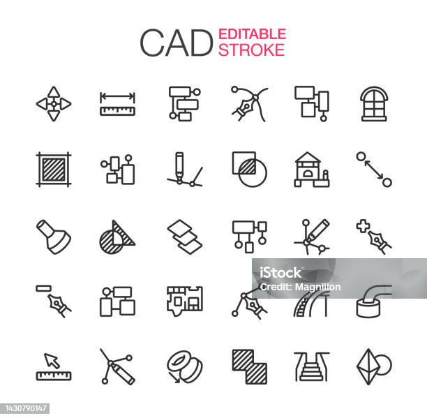 3d Modeling Cad Icons Set Editable Stroke Stock Illustration Download