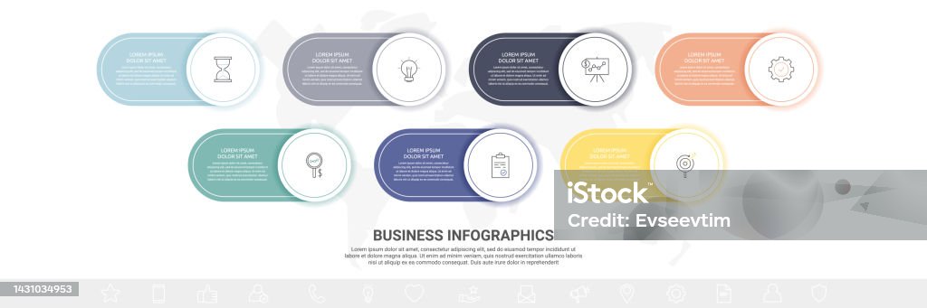 Businessvektorinfografiken Mit Sieben Kreisen Und Beschriftungen ... Businessvektorinfografiken Mit Sieben Kreisen Und Beschriftungen ...