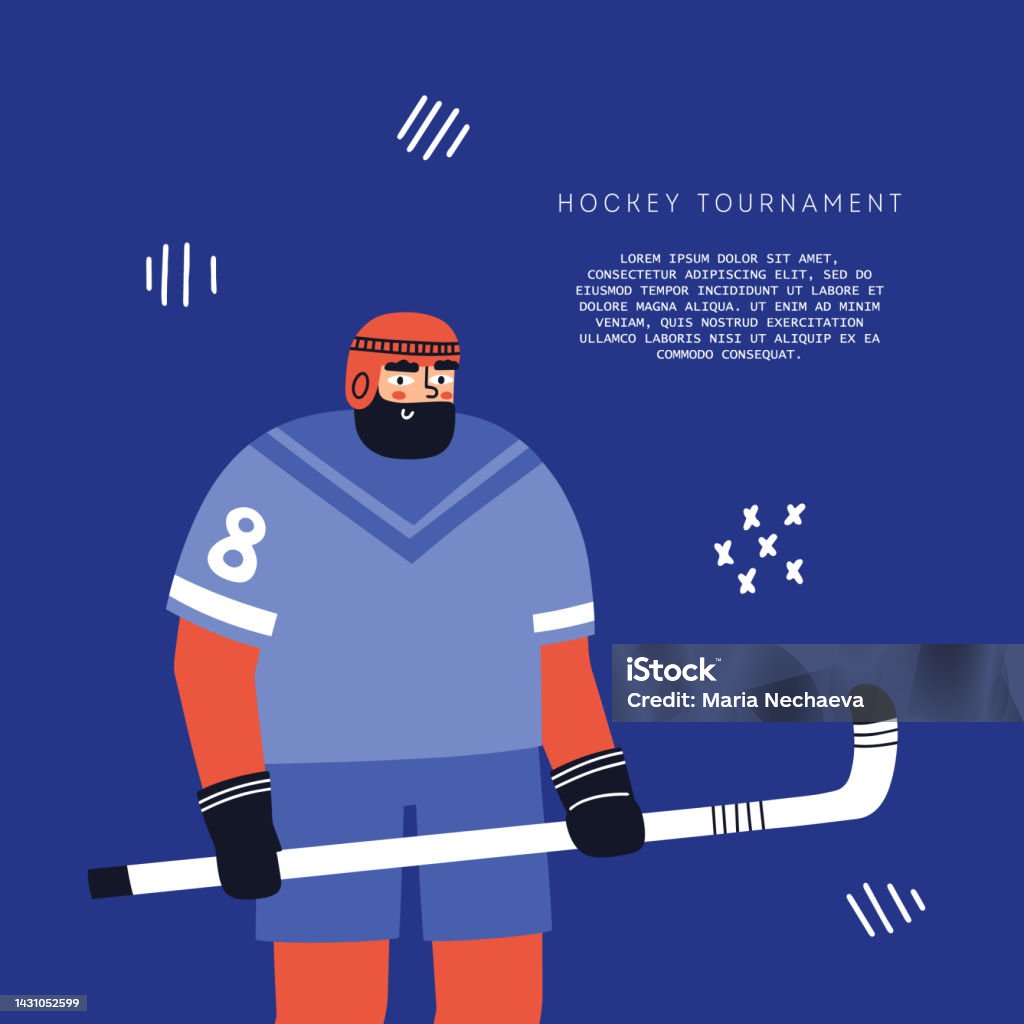 Hockey Tournament Flyer With A Player Hand Drawn Vector Illustration