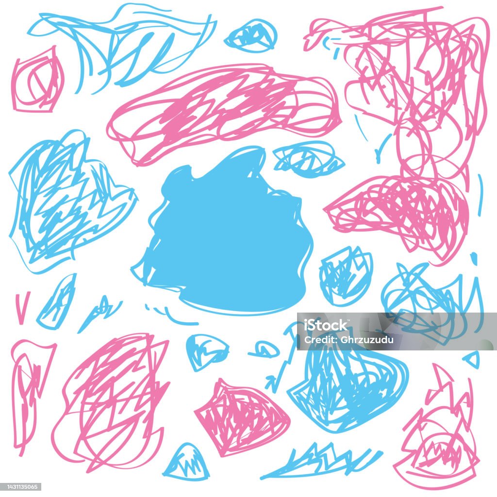 Pink And Blue Abstract Scribble Doodle Art Background Stock