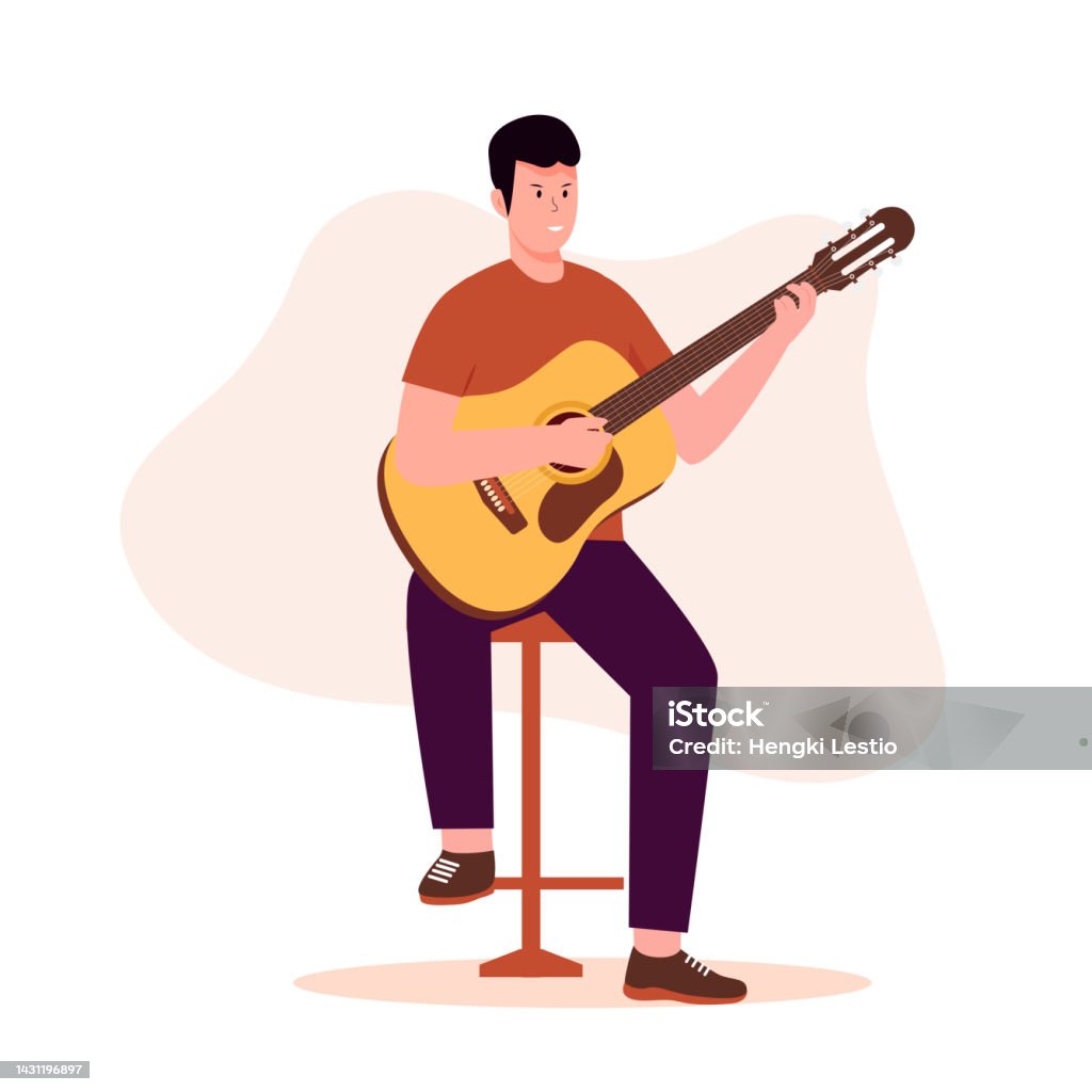 Desain Datar Pria Bermain Gitar Sambil Duduk Di Kursi Ilustrasi Stok ... Desain Datar Pria Bermain Gitar Sambil Duduk Di Kursi Ilustrasi Stok ...