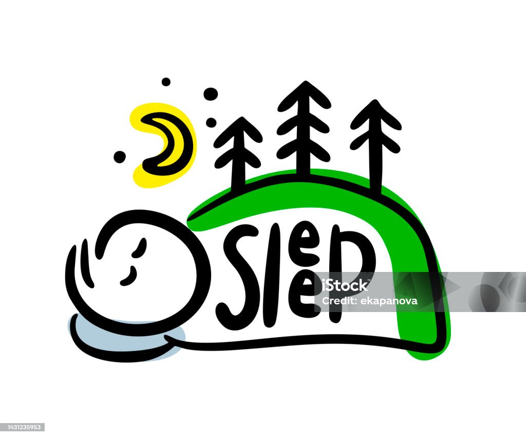 Sketsa Gambar Tangan Karakter Yang Tidur Di Tas Di Hutan Ilustrasi Stok