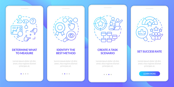 Steps To Test Website Usability Blue Gradient Onboarding Mobile App