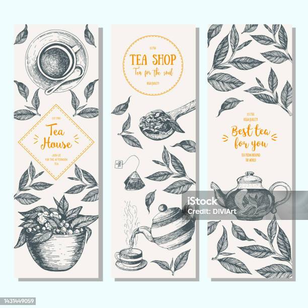 Tea Shop Banner Set Vertical Banner Collection For Tea Design Linear ... Tea Shop Banner Set Vertical Banner Collection For Tea Design Linear ...