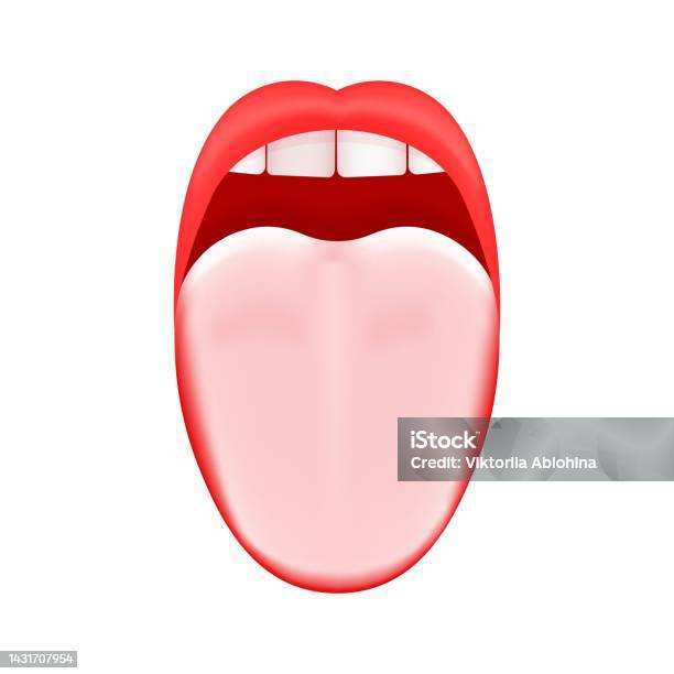 White Or Coated Tongue Dry Mouth Open Human Taste Organ With Symptoms