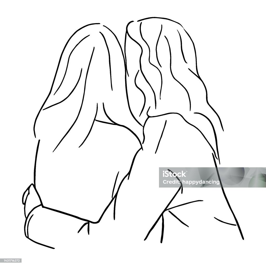 Line Art Minimal Of Lesbian Embracing Together In Hand Drawn Love