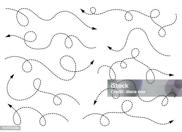 Forme De Flèche Pointillée Dessinée À La Main Ligne Fléchée Incurvée