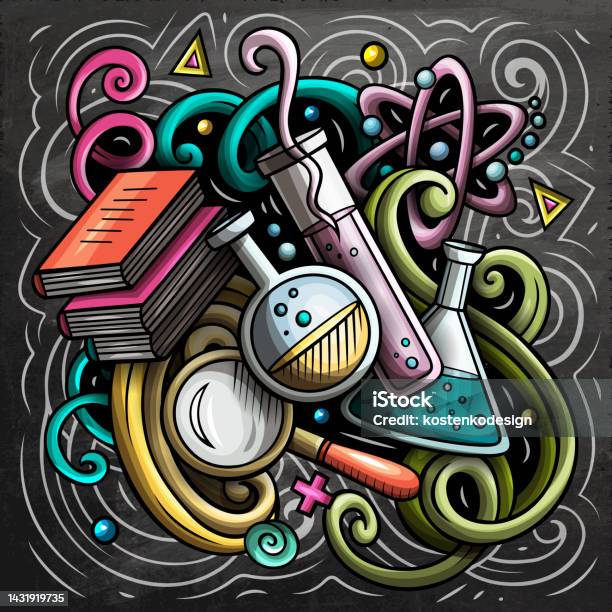 Conception De Doodle De Vecteur De Dessin Animé De Science Vecteurs