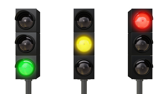 Lampu Lalu Lintas Merah Hijau Dan Kuning Tampak Depan Dengan Latar