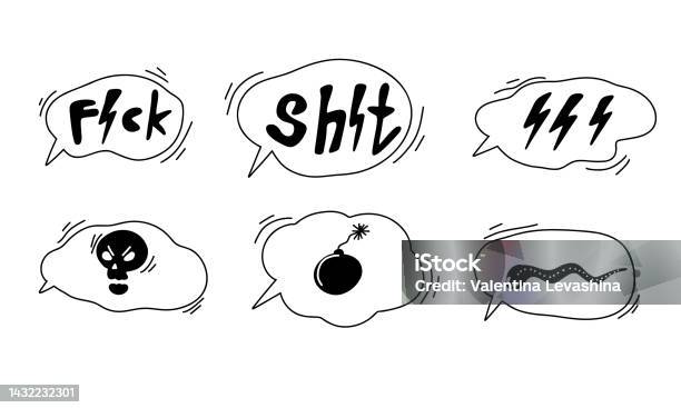 Doodle Dessiné À La Main Bulle De Parole Avec Des Symboles De Jurons