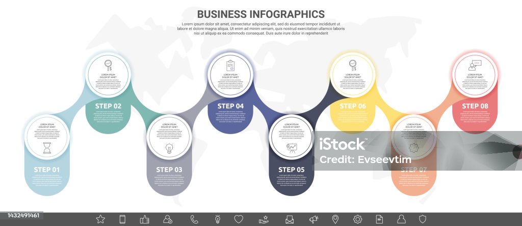 Businessvektorinfografiken Mit 8 Kreisen Und Beschriftungen ... Businessvektorinfografiken Mit 8 Kreisen Und Beschriftungen ...