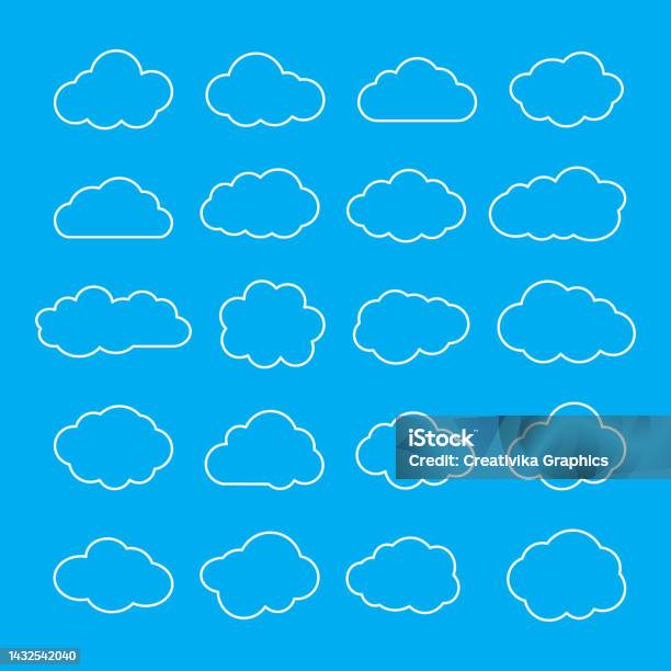 Set Of Thin Line Clouds Icons Cloud Shapes Collection Stock ... Set Of Thin Line Clouds Icons Cloud Shapes Collection Stock ...