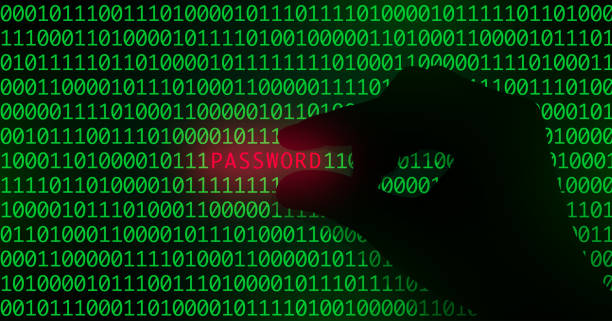 320 Hacker Hacking Through Laptop In Binary Code Background Stock