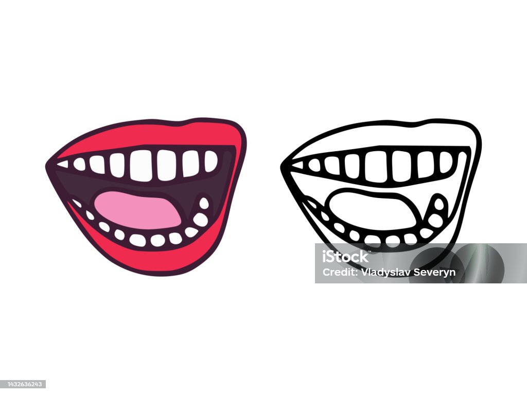 Open Mouth In Cartoon And Outline Style Isolated On White Background Stock Illustration