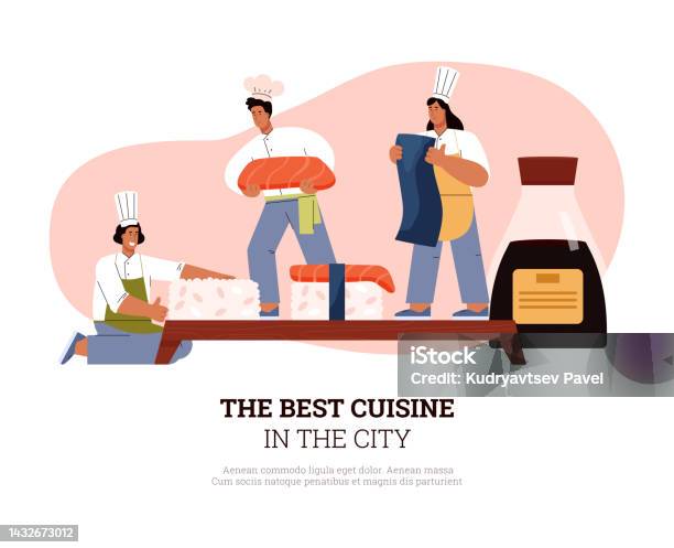 Spanduk Restoran Jepang Atau Papan Nama Dengan Ilustrasi Vektor Koki