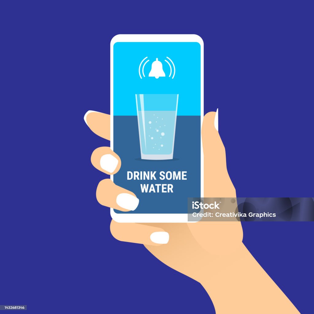 Drink Some Water Reminder Message On Smartphone Screen Stock