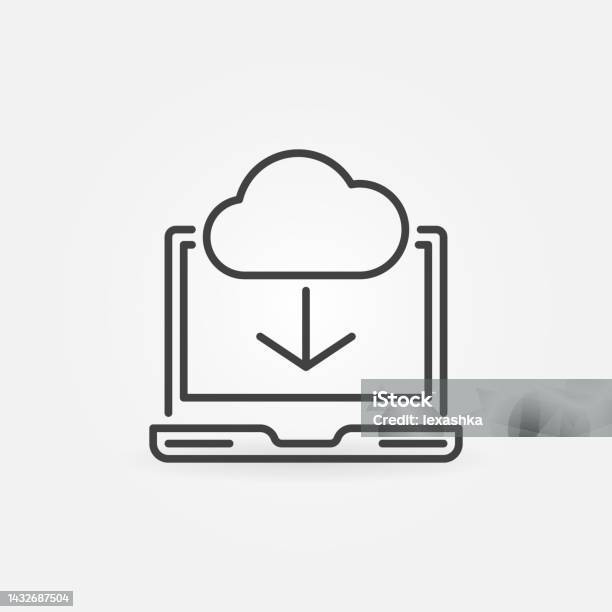 Laptop Dengan Ikon Garis Besar Vektor Cloud Tanda Cloud Gaming