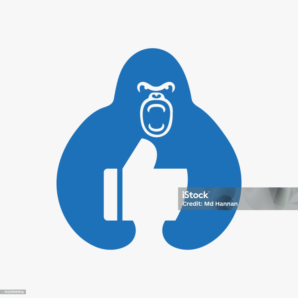 Gorilla Thumbs Up Logo Negative Space Concept Vector Template Gorilla