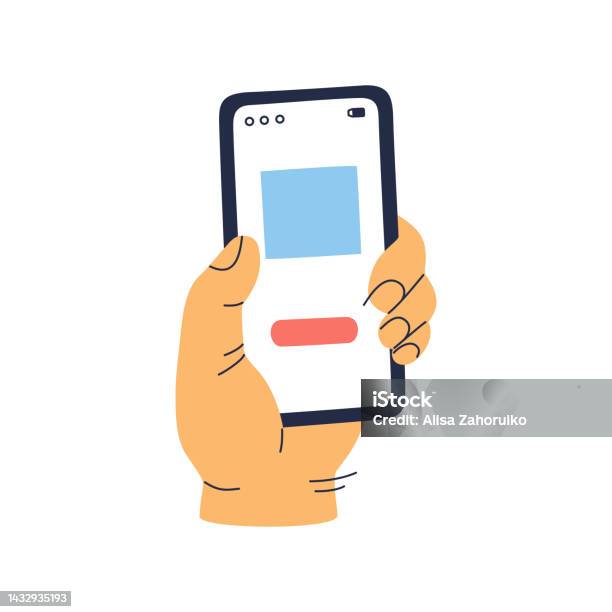 Tangan Manusia Memegang Ponsel Ilustrasi Vektor Warna Yang Digambar
