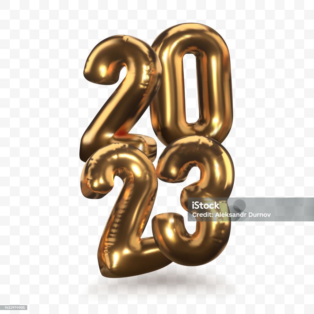 Vetores De Feliz Ano Novo 2023 Balões De Folha De Ouro Metálicos Número