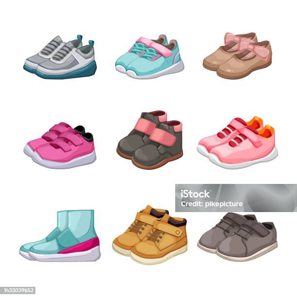 Ilustración De Juego De Zapatos Para Niños Ilustración Vectorial De Dibujos Animados Y Más