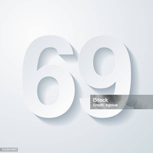 69 Number Sixtynine Icon With Paper Cut Effect On Blank Background向量圖形及