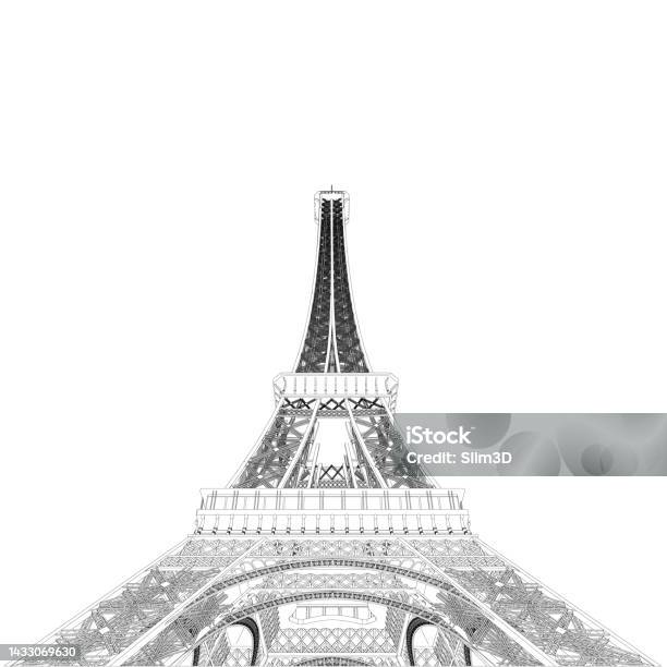 Garis Besar Menara Eiffel Dari Garisgaris Hitam Terisolasi Pada Latar