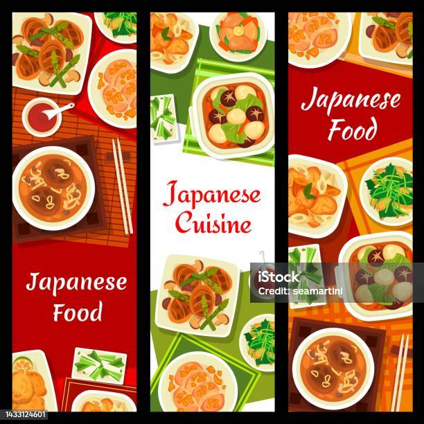 Spanduk Vektor Masakan Jepang Makanan Jepang Ilustrasi Stok Unduh