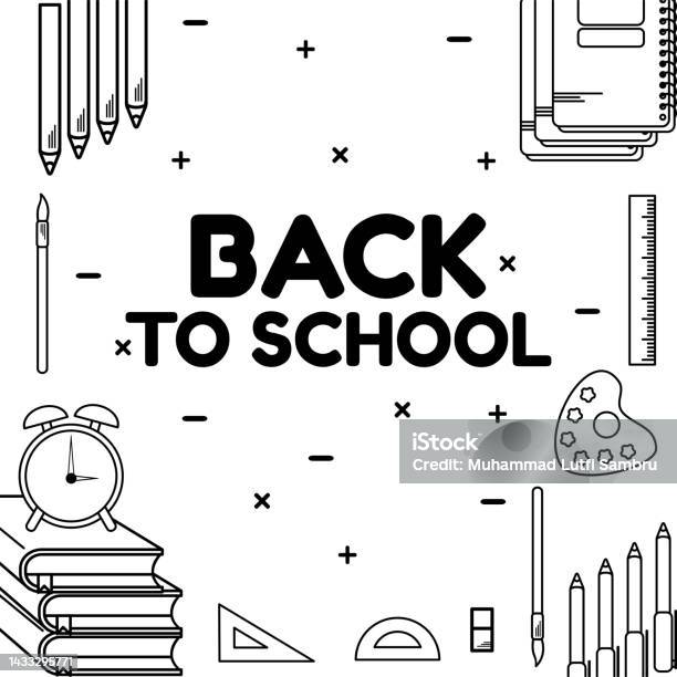 Konsep Back To School Dengan Ikon Perlengkapan Sekolah Dengan Line Art