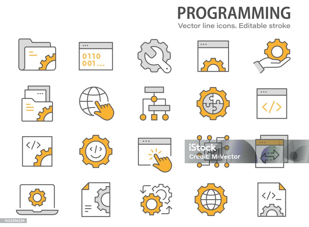 Programming Line Icons Set Of Computer Coding Dev Develop And More Editable Stroke Stock