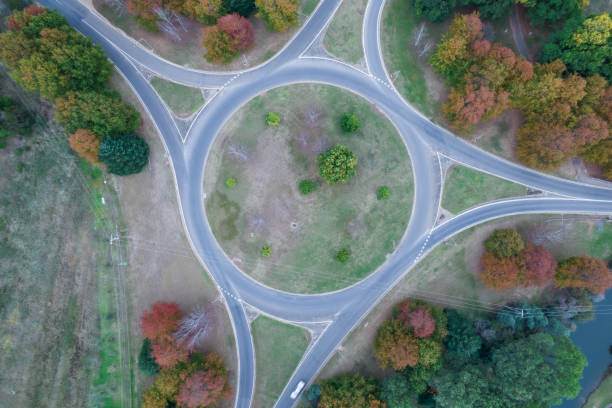 Free Stock Photo of Aerial view of a roundabout and road intersection ...