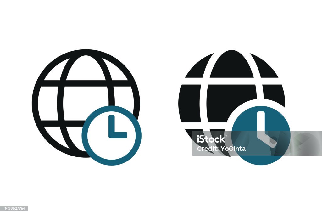 Icône De Lheure De Lhorloge Du Globe Illustration Vectorielle Vecteurs