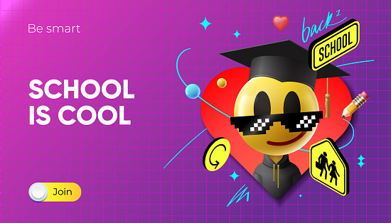 Lécole Est Cool Bannière Web De Retour À Lécole Avec Un Visage Souriant
