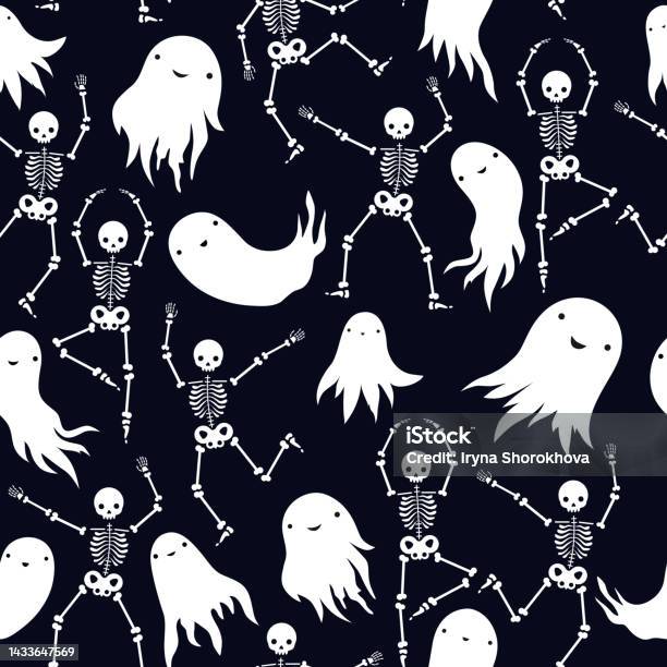 Pola Vektor Dengan Hantu Lucu Dan Kerangka Menari Ilustrasi Stok ... Pola Vektor Dengan Hantu Lucu Dan Kerangka Menari Ilustrasi Stok ...