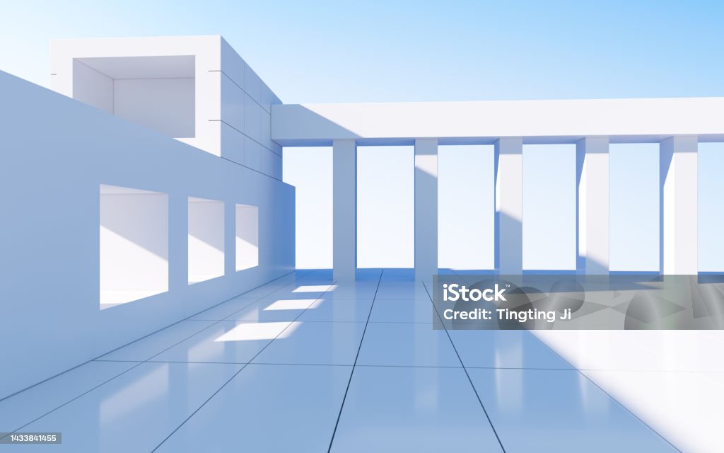 Konstruksi Geometris Abstrak Putih Adegan Arsitektur Luar Ruangan