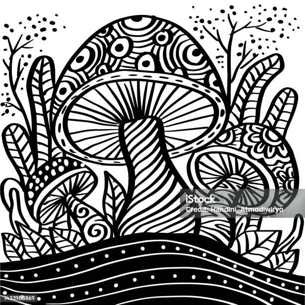 Ilustrasi Gambar Tangan Seni Doodle Jamur Ilustrasi Stok Unduh Gambar