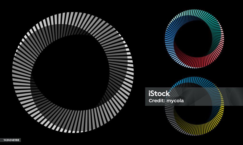 Circle With Transition Line Elements From White To Black And Colored Abstract Geometric Art Line