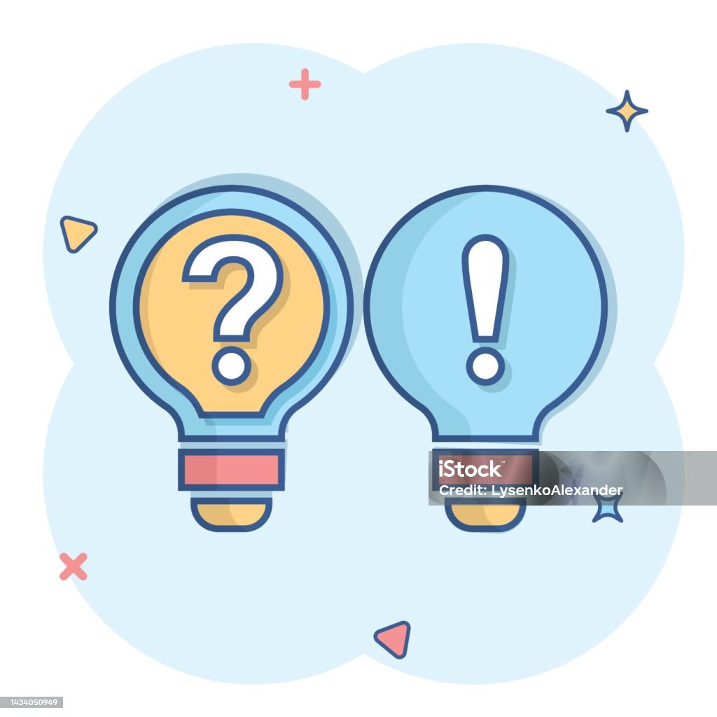 Problem Solution Icon In Comic Style Light Bulb Idea Vector Cartoon