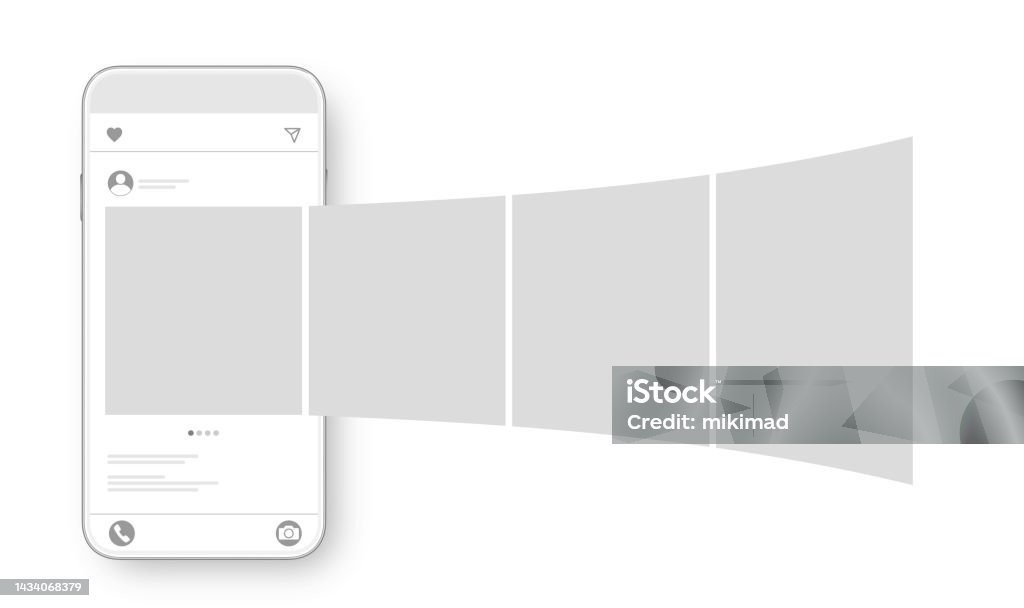 Smartphone With Carousel Interface Post On Social Network Social Media Design Concept Vector