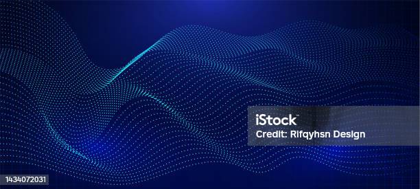 Abstract Shiny Dark Blue Wavy Dotted Line Particle Technology