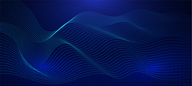 Abstract Shiny Dark Blue Wavy Dotted Line Particle Technology