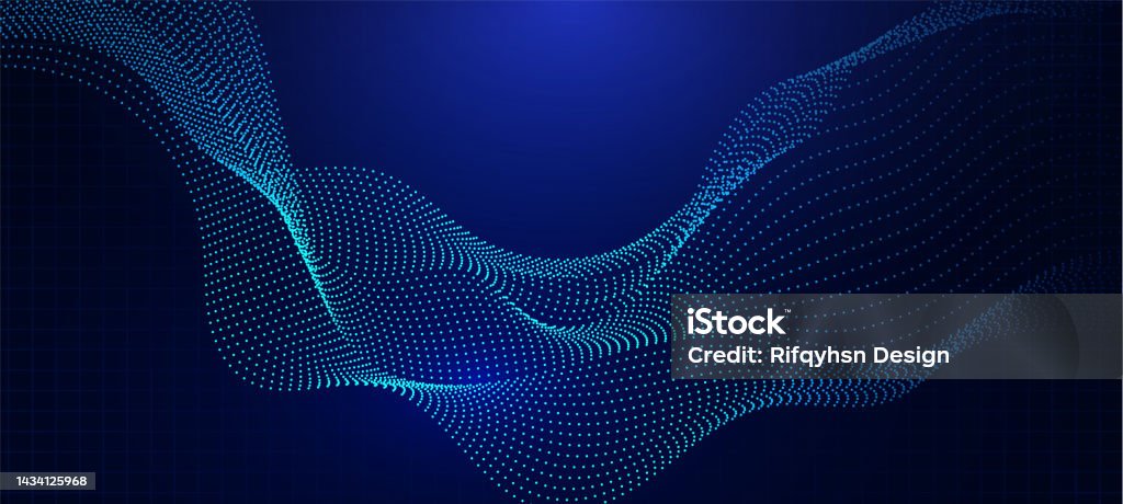Abstract Shiny Dark Blue Wavy Dotted Line Particle Technology