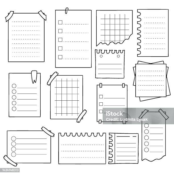 Atur Lembar Doodle Vektor Buku Catatan Kertas Yang Digambar Tangan