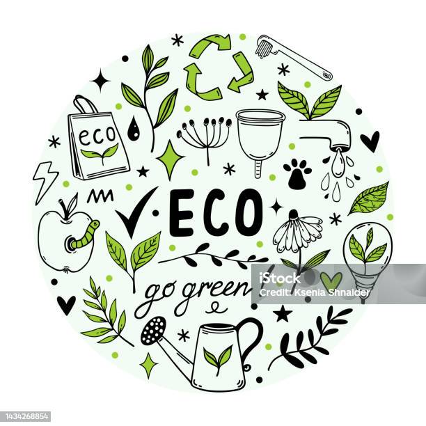 Ensemble Vectoriel Eco Griffonnages Symboles De La Protection De