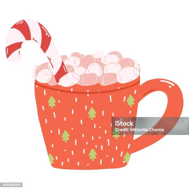 Mug Lucu Dengan Marshmallow Dan Permen Tongkat Dalam Gaya Kartun