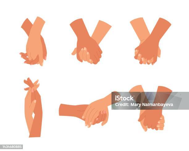 Couples Se Tenant La Main Sur Différents Types Demboîtement Vecteurs
