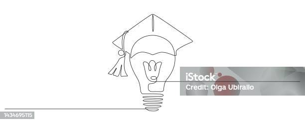 Ampoule Avec Chapeau De Graduation En Un Dessin Au Trait Continu Lampe